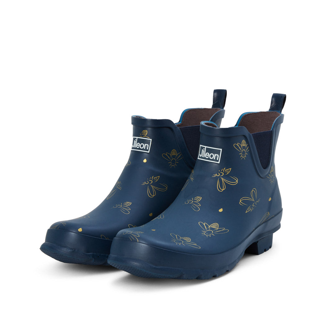 Womens Ankle Rain Boots - Navy Bumble Bees- Fit Wide Feet & Easy to ...