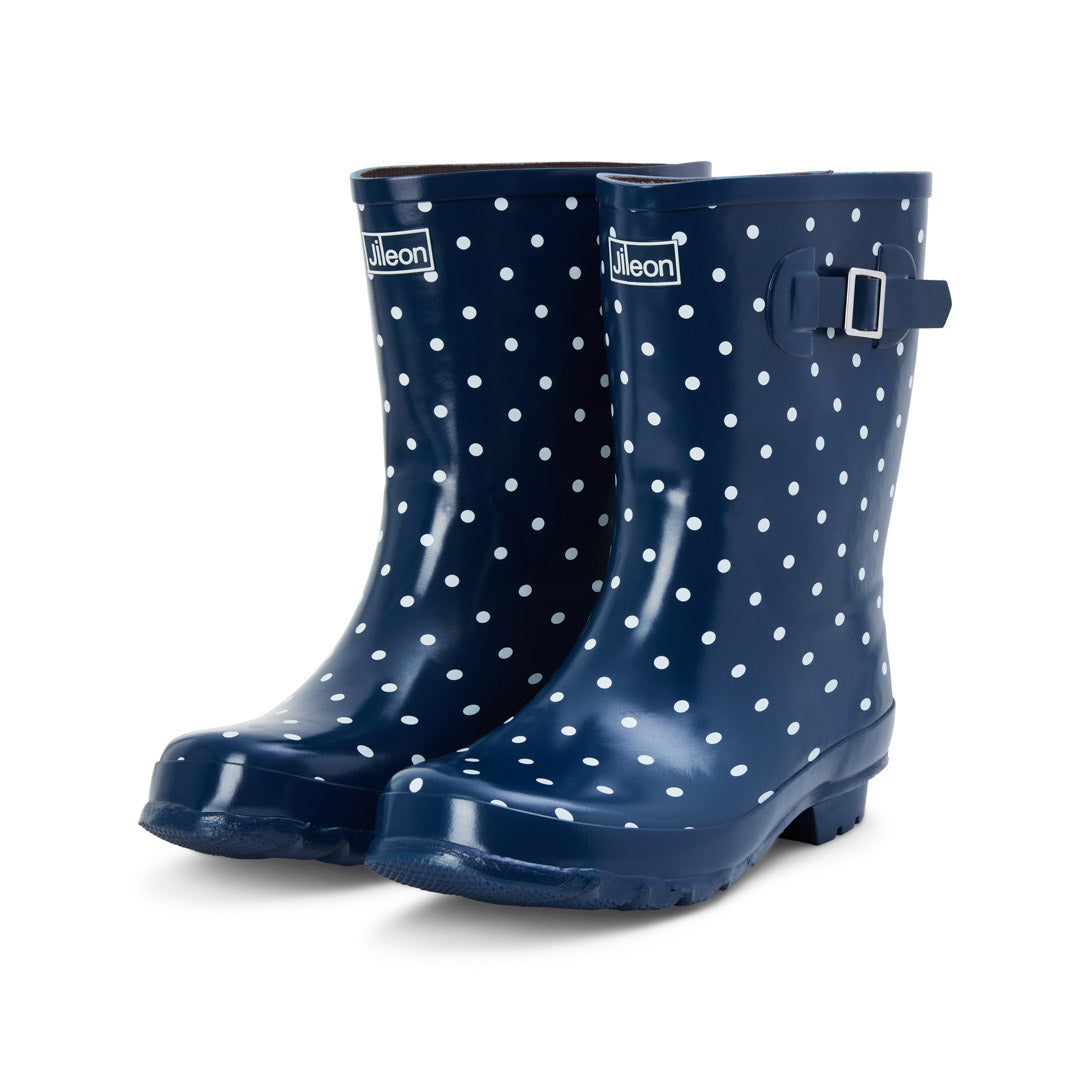 Womens Half Height Navy Spot Rain Boots - Wide Foot & Ankle – Jileon ...