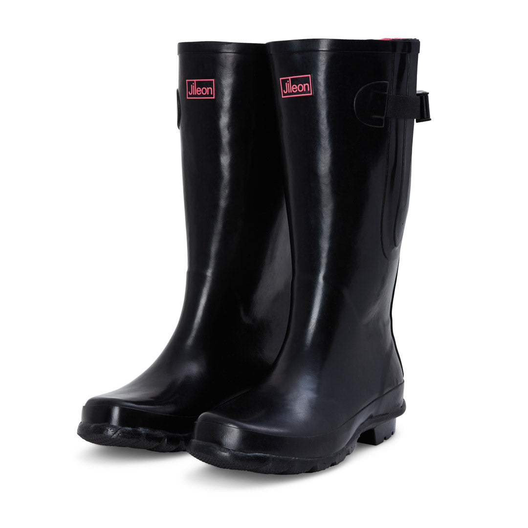 Womens Wide Calf Rain Boots – Black Gloss – Fit 15-19 inch calf ...