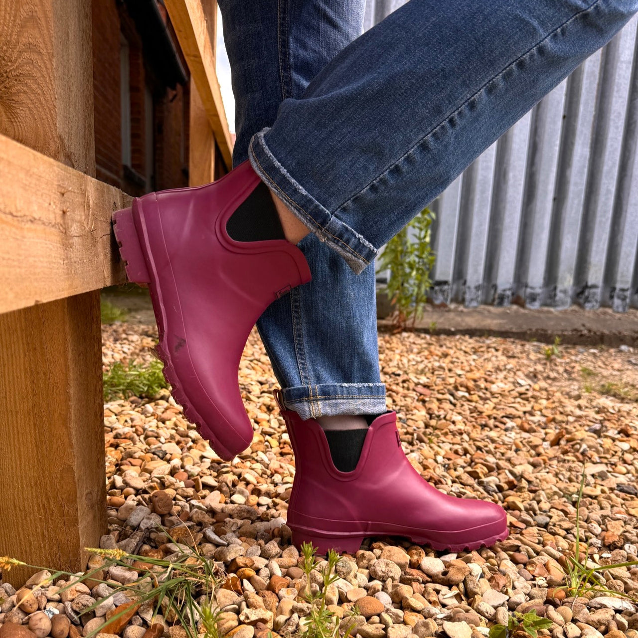 Wide Fit Ankle Rain Boots for Women - Raspberry Red - Easy to Slip On ...
