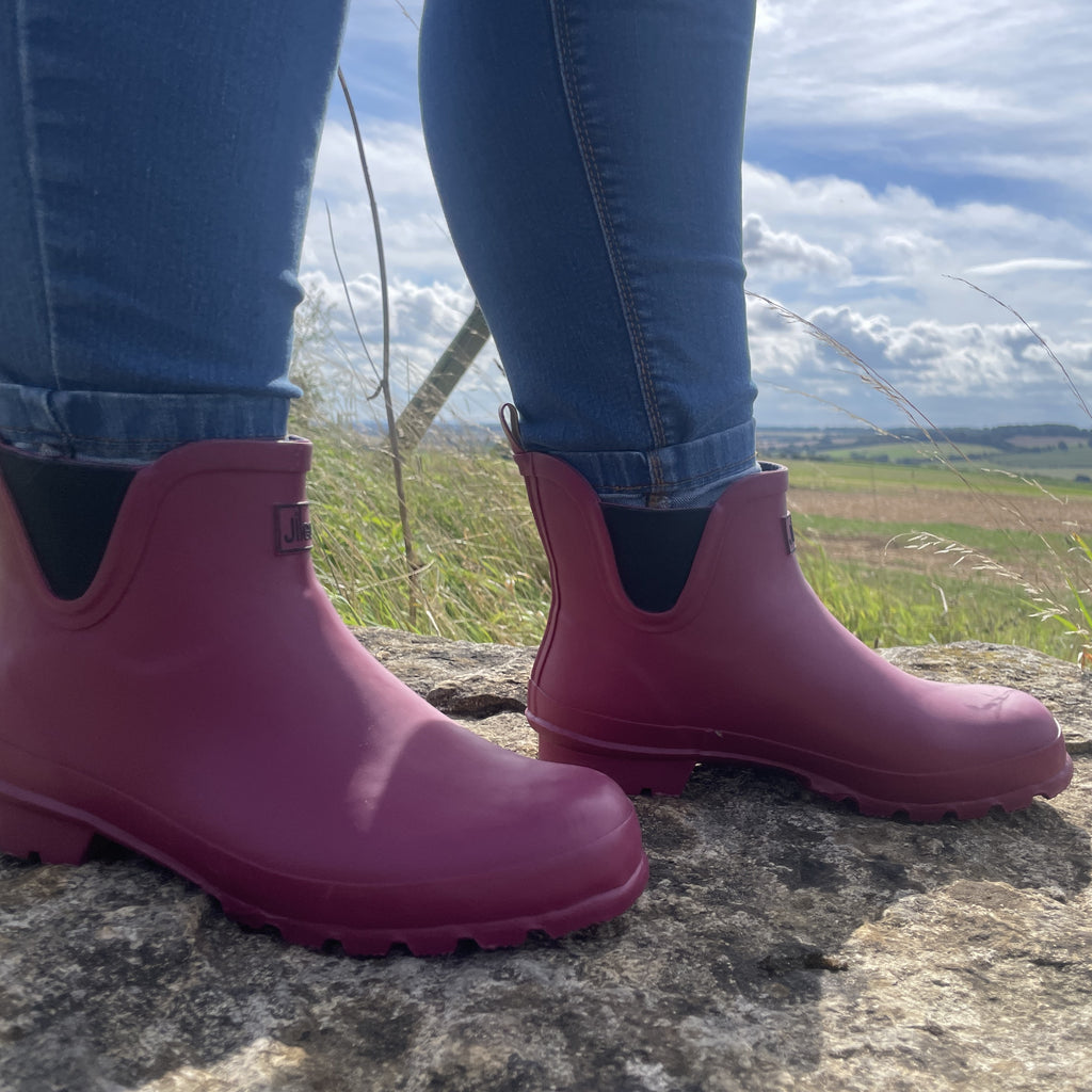 Raspberry Red Ankle Rain Boots - Fit Wide Foot and Calf – Jileon RainBoots