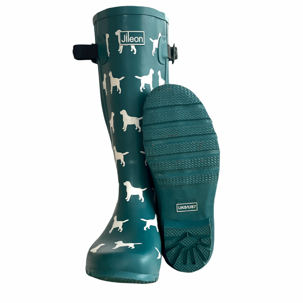 Extra Wide Calf Women's Rain Boots - Teal Dog - Wide in Foot and Ankle ...