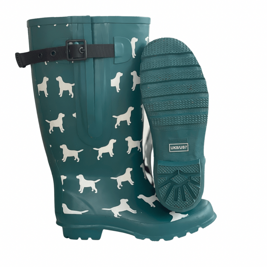 Extra Wide Calf Women's Rain Boots - Teal Dog - Wide in Foot and Ankle ...