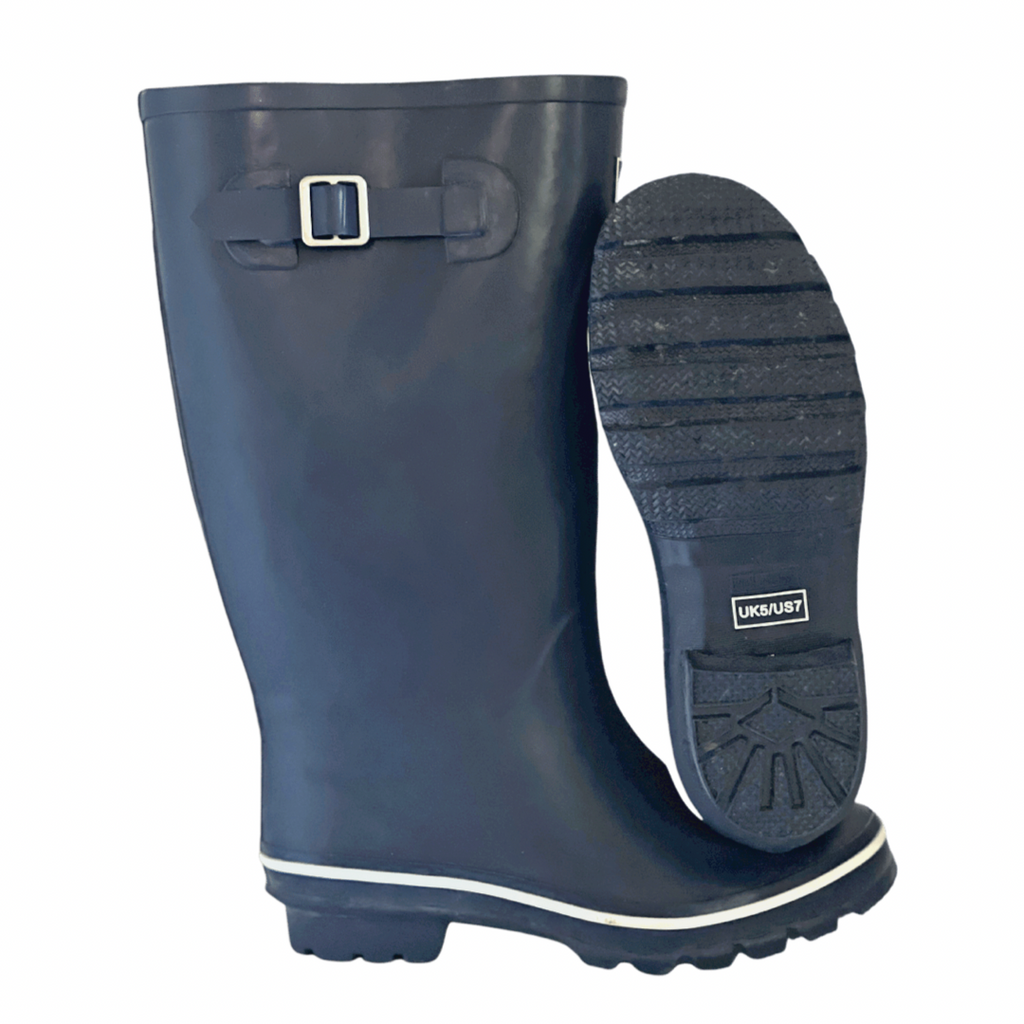 Wide Calf Rain Boots - Up to 18 inch calf - Navy with Rear Reflective ...