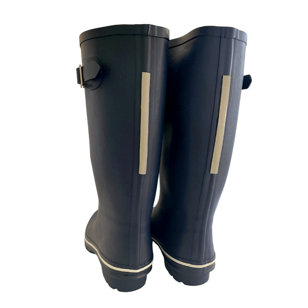 Wide Calf Rain Boots - Up to 18 inch calf - Navy with Rear Reflective ...
